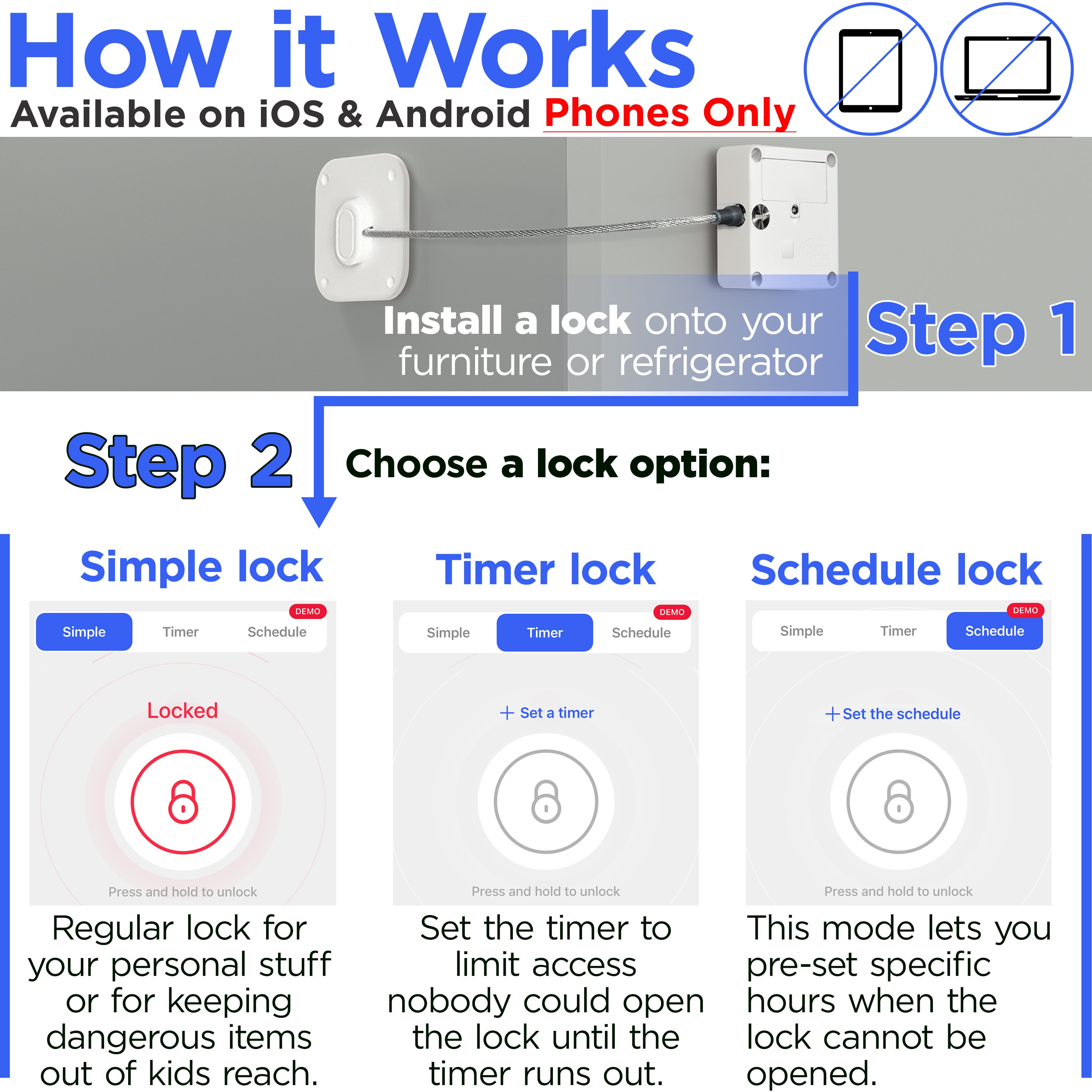 Bluetooth Refrigerator Lock with Timer for Adults, Smart Cabinet Lock ...