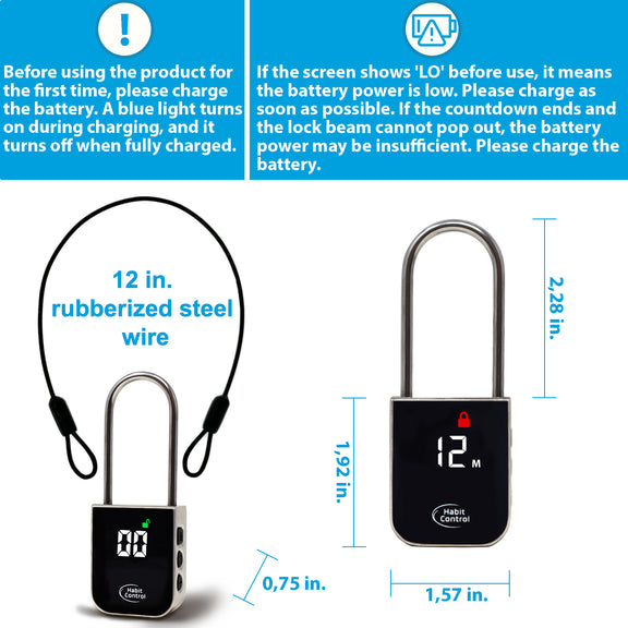 Time Lock, Lockable Timer Padlock, Timed Locker with Steel Cable ...