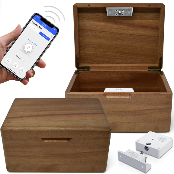 Timer Lock Box with App - Acacia Wood Safe Lockbox Large – Habit Control